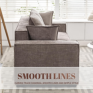 WILLOVE 89.3'' Modern Sofa Couches for Living Room, 3 Seater Cloud Couch with Deep Seat, Comfy Couch with Extra Wide Armrests & 4 Throw Pillows, Chenille Oversized Sofas for Office, Apartment, Brown