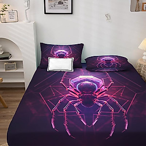 Spider Sheets Full Size Sheet Sets - Purple Bed Sheets, Soft Microfiber & Deep Pocket & Wrinkle Free Patterned Bedding Sheets & Pillowcases, 4 Piece ( 1 Fitted Sheet, 1 Flat Sheet, 2 Pillow Cases )