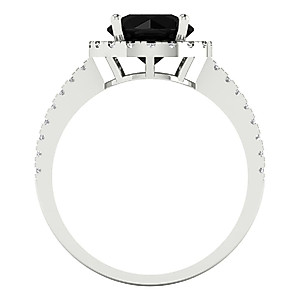 1.82ct Round Cut Solitaire halo Natural Black Onyx designer Modern Statement with accent Ring Solid 14k White Gold Size 4.5