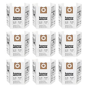 iKEEPOW VF3502 Shop Vac Bags Compatible with Ridgid Wet Dry Vacuum, 12-16 Gallon Bags, Replacement Fiter Bags Accessions, 23743 VF3502 High Efficiency Dust Bags (9 Pack)