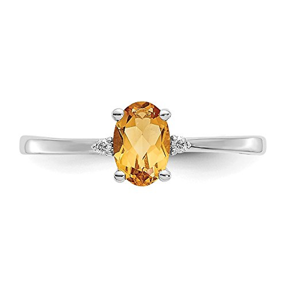 Solid 10k White Gold Genuine Diamond/Citrine Yellow November Gemstone Birthstone Engagement Ring Size 8.5 (.016 cttw.)