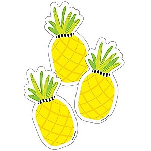 Schoolgirl Style Simply Stylish 36-Piece Pineapple Bulletin Board Cutouts, Pineapple Cutouts for Bulletin Board with Black and White Stripe, Tropical Classroom Décor, Summer Bulletin Board Decorations