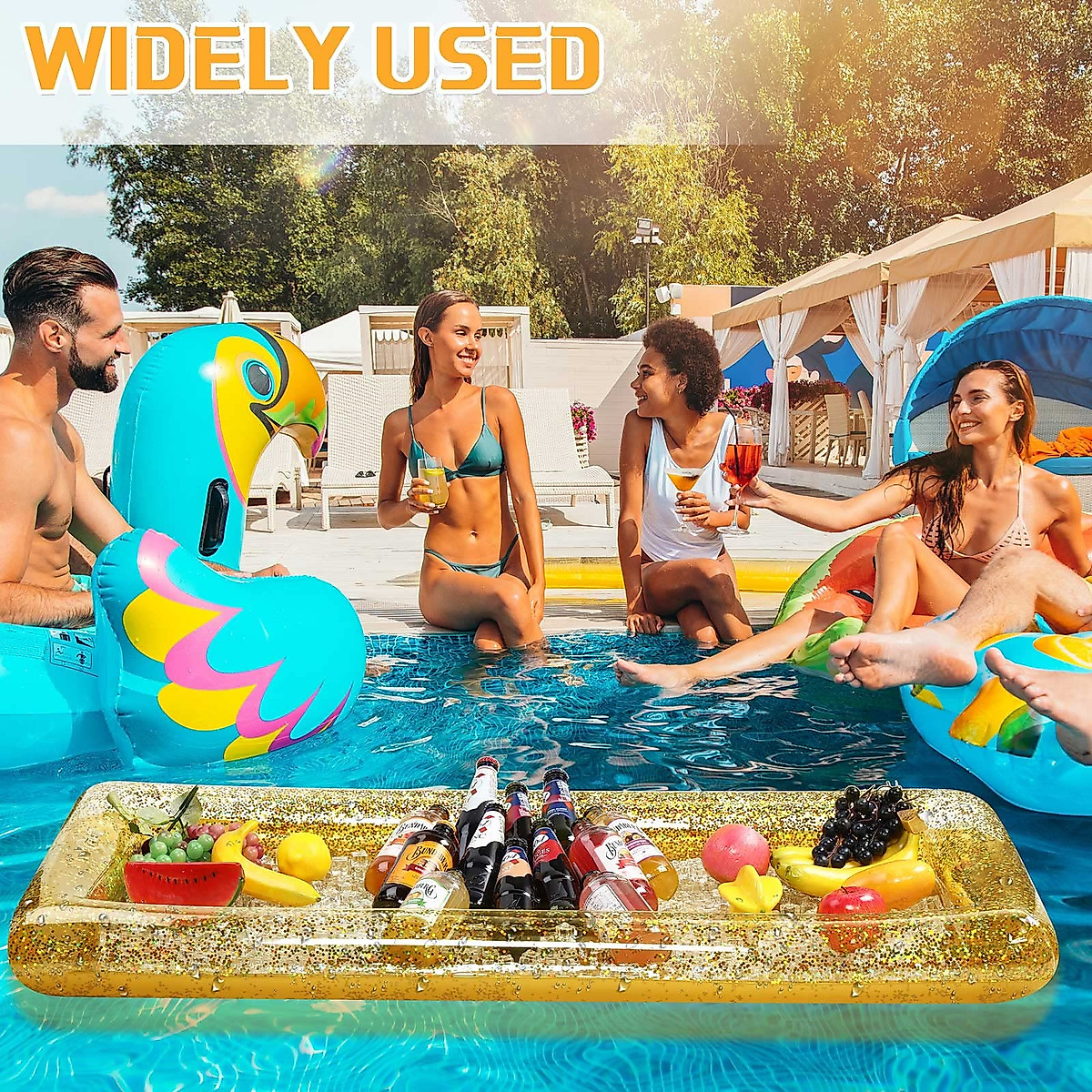 2 Pieces Inflatable Buffett Cooler Inflatable Food Cooler Buffet Inflatable Serving Bar Tray with Glittering Confetti Inflatable Cooler (Gold)