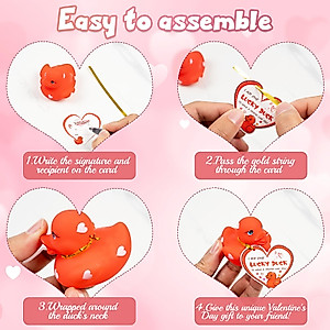 kockuu 20pcs Rubber Ducks with Cards Gift Valentines Day Party Favors Small 2.36” Assorted Pink Red White Squeaky Duckies in Bulk with Love Heart Cards Treats Giveaways for Kids Cupcake Topper