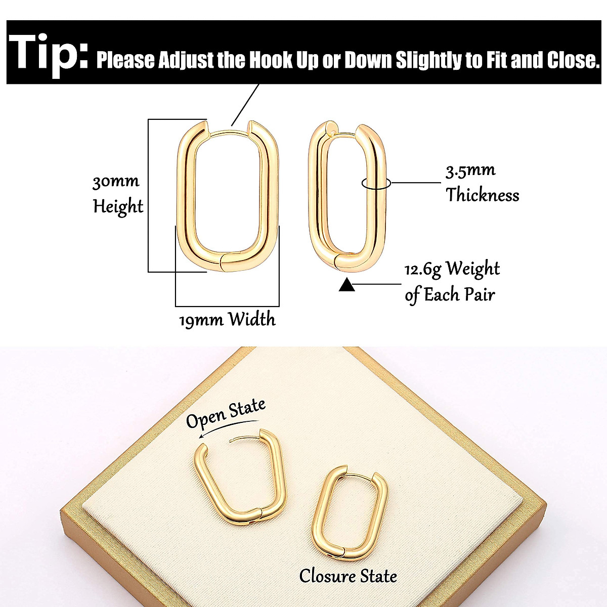 PEARLADA 18K Gold Oval Huggie Hoop Earrings for Women Chunky Tube Leverback Earrings Dainty Minimalist Jewelry Christmas Gift Fashion Rounded Rectangle Endless Hoop Earrings