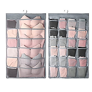 Askfairy 36 Pockets Closet Hanging Organizer with Double Sided Mesh Pockets for Underwear Panty Socks Storage Organizer Bag