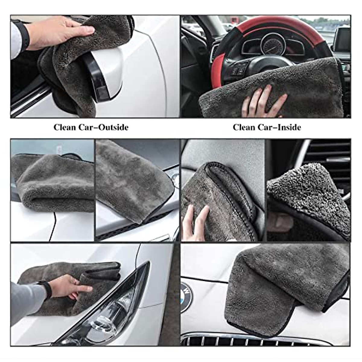 Atlas Connect 1200 GSM Ultra Thick Microfiber Towels for Cars, Soft Car Drying Towel for Washing, Polishing and Auto Detailing 16'' x 16'' (3 Pack)