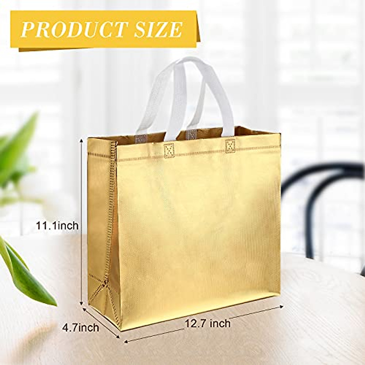 30 Pieces Glossy Reusable Grocery Bag Gift Bags with Handles for Wedding (Gold,12.6 x 4.72 x 11.02 Inch)