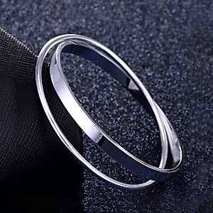 Merdia 990 Solid Sterling Silver Polished and Rough Twisted Bangle Bracelet for Women | Silver Bracelets for Women | 925 Sterling Silver Bracelets for Women | Jewelry Bracelets | Ladies Jewelry 2.75"