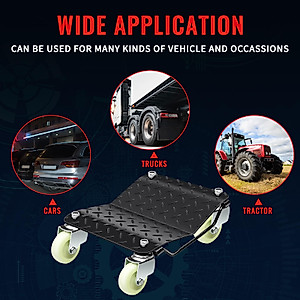 Datanly Set of 4 Car Dolly, Heavy Duty Wheel Dolly Car Stakes, Steel 6000 Lbs Capacity Auto Vehicle Moving Dolly with 360 Degree Wheels for Vehicle Storage Furniture Mover Trailer, 16" x 13"(Black)