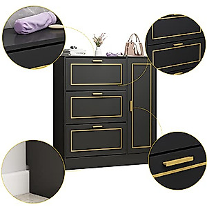 FUFU&GAGA Shoe Cabinet with 3 Flip Drawers & 1 Storage Cabinet, Modern Shoe Storage Cabinet for Entryway, Freestanding Shoe Rack Storage Organizer (Black, 47.2”W x 9.5”D x 47.2”H)