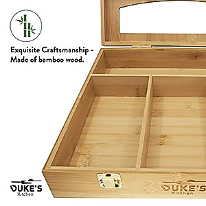 Duke's Bamboo Ziplock Bag Organizer - Food Plastic Ziploc Bag Organizer for Drawer or Wall - Compartments for Snack, Sandwich, Quart, Gallon Bags - Secure Shutter Locks - Includes Wooden Pen Box
