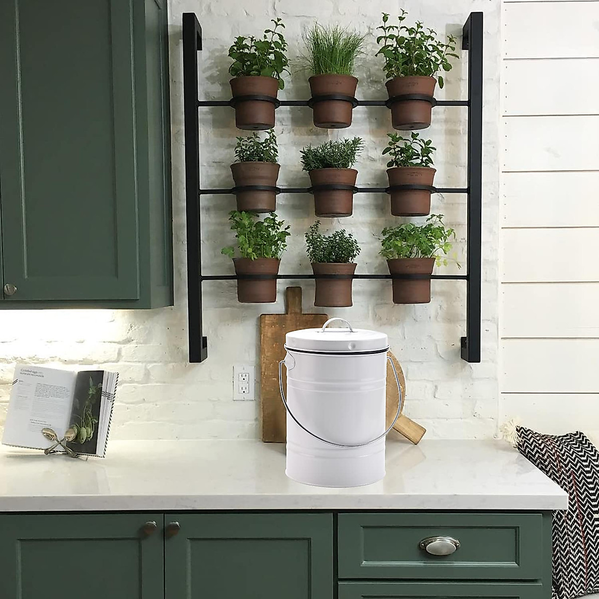 Compost Bin for Kitchen Counter, LALASTAR Small Metal Compost Bin Indoor Kitchen Sealed with Lid for Food Waste, Countertop Composter Container, White, 1 Gallon