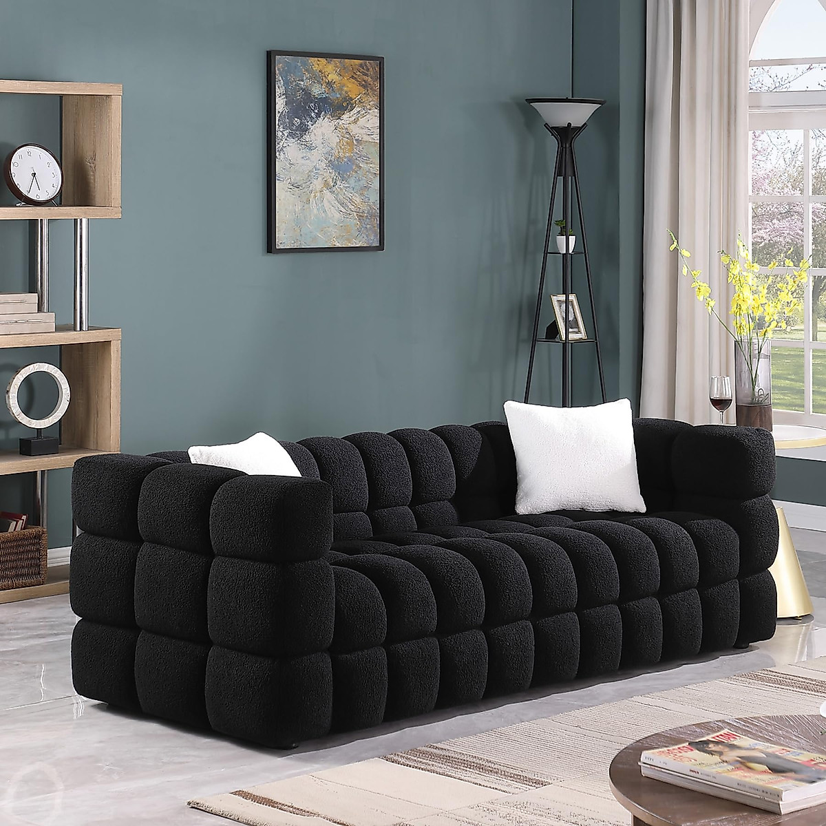 Dolonm Cloud Sofa Couch, Bouclé Fabric Couches for Living Room 84 Inch Modern Sofa for Apartment, Black