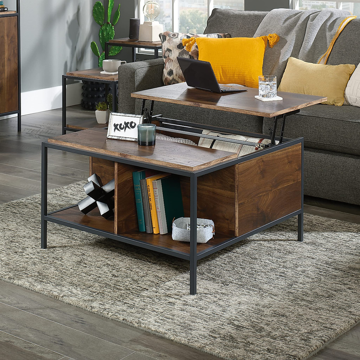 Sauder Nova Loft Coffee Table, L: 33.07" x W: 32.28" x H: 19.09", Grand Walnut Finish
