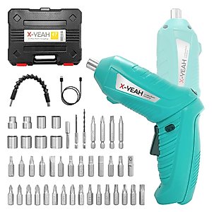 X-YEAH Small Electric Screwdriver, 3.7V Rechargeable Cordless Screwdriver with LED Light, Electric Screwdriver Kit Includes 45pcs Bit Set, USB Charging Cable, Carrying Case