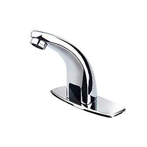 Automatic Touchless Bathroom Faucet Motion Sensor Sink Faucets, Hands Free Water Tap with Temperature Mixer Single Hole Cover Plate and 3/8" 1/2" Adapter & 3 Hoses, Chrome Finished