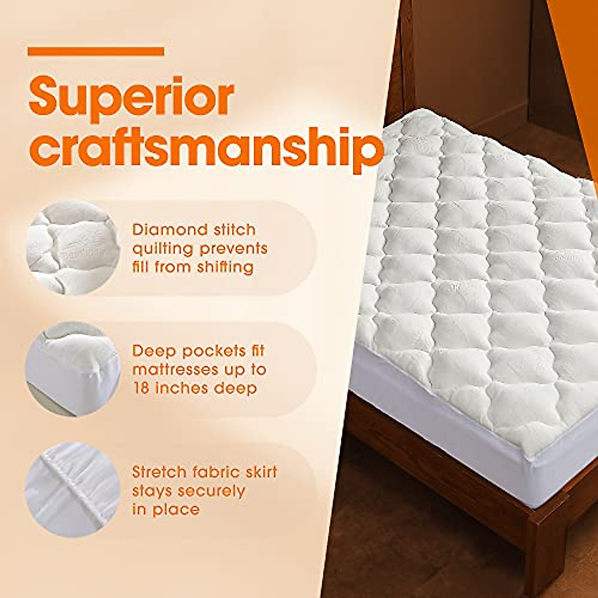 Cheer Collection Soft and Plush Bamboo Fitted Mattress Topper - Twin Size - Plush Eco Friendly Mattress Protector Cover for Bedding - (Queen)