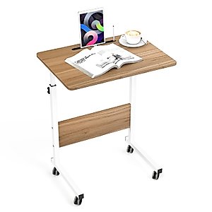 SogesGame Mobile Sofa Side Table, Industrial C Table with Wheels, Portable Desk Cart Tray End Table Height Adjustable, Snack Table for Couch Sofa, Oak，05#3-60OK-S8-US