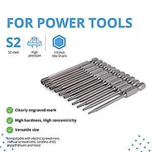 VESTTIO Security Torx Screwdriver Bit Set 11PCS 1/4 Inch Hex Shank 3 Inch/75 mm Length S2 Steel Tamper Proof Star 6 Point with Magnetic for Power Screwdriver Drill Impact Driver