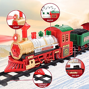 deAO Train Set for Christmas Tree,Classical Christmas Train Set with Headlight, Realistic Sounds, 4 Cars Carriage and Tracks, Best Gift for Christmas Décor Under The Christmas Tree