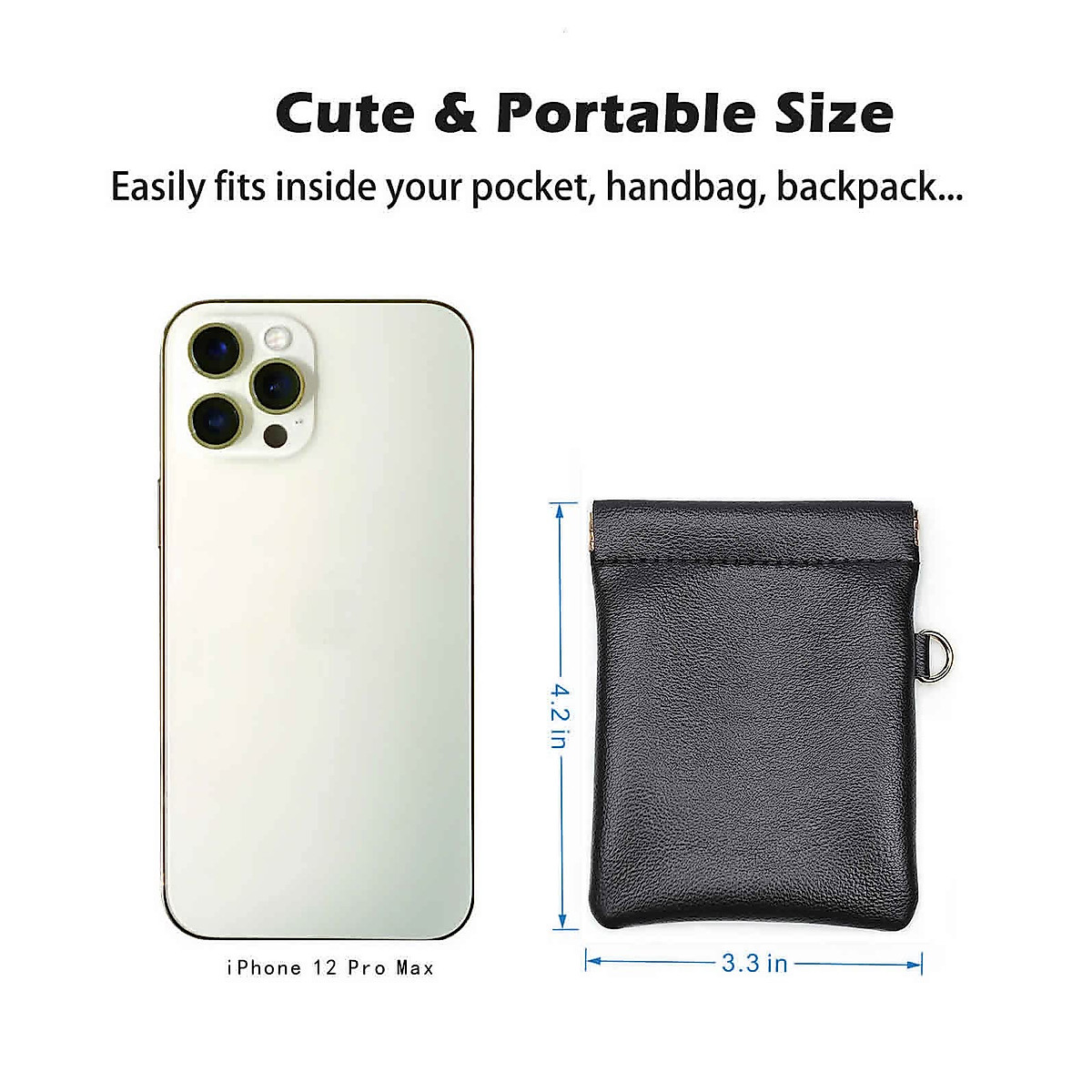 VOFOON Leather Squeeze Coin Purse with Keychain Small Change Holder Slim Wallet Pouch Card Holder For Women & Men (Black)