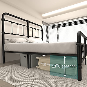 Macbimony California-King-Bed-Frames and headboard Giselle-Vintage Antique-Metal - Iron Platform Mattress Foundation,49 inch High,No Box Spring Needed(Black)