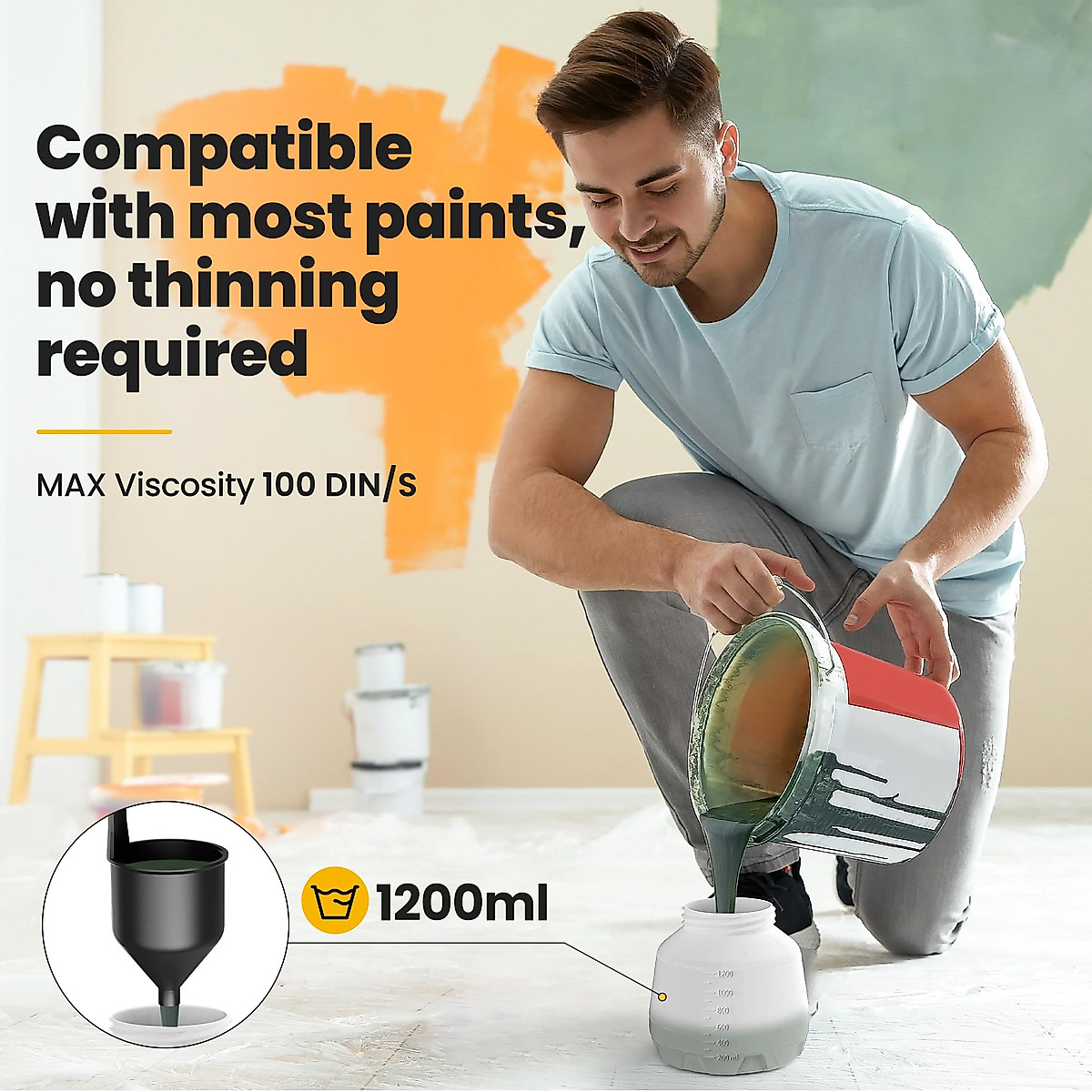 Paint Sprayer, HVLP Spray Paint Gun for House Painting, Electric Paint Sprayers with 4 Copper Nozzles & 3 Spray Patterns, Easy to Clean Stain Sprayer for Furniture, Fence, Walls, Decks, Cabinets