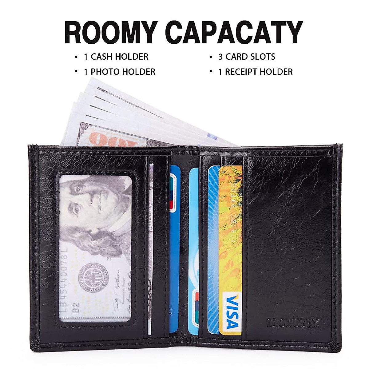 ZLONUBEY Wallets for Mens RFID Protection Leather Slim Small Womens Wallet Business Card Holders (Black)