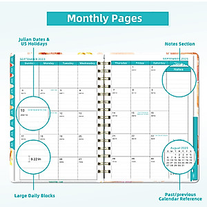 Ymumuda 2023 Planner, Weekly Monthly Planner 2023, 12-Month School Planner from JAN.2023 to DEC.2023, 8.4" X 6", Spiral Planner Notebook with Stickers, Elastic Closure, Inner Pocket, Coated Tabs, Watercolor Floral