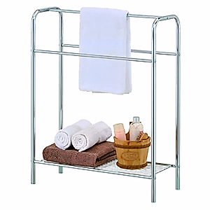 Freestanding Towel Rack, 3 Towel Bars and Shelf, Metal Towel Bar Stand, Silver-Tone Chrome Plated by Madison Home Products (MH11500)