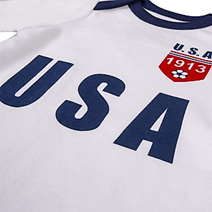 BKD Newborn Baby Boy Girls Clothes Unique Soccer Onesie Bodysuit US Soccer Baby Outfit L&S Sleeve Soccer Infant Creeper (USA-WBL, 6-12 Months)