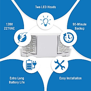 Ciata Led Emergency Lights with Battery Backup, for Home Power Failure, Hardwired with Adjustable Heads, Backup Battery, Emergency Lights for Business, Indoor Emergency Lights