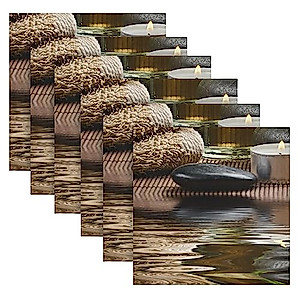 Haskirky Soft Reusable Satin Table Decorative Napkins,20x20InX1 PCSZen Basalt Stones on Wood,Family Dinner Wedding Banquet, Cocktail Party, Kitchen,Birthday Party