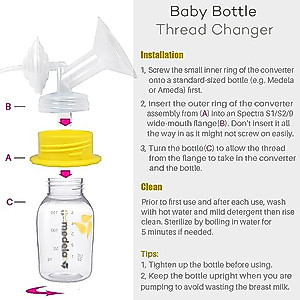 Baby Bottle Thread Changer, Baby Bottle Converter Allow Spectra S1 S2 Pumps' Wide Mouth Flanges to Use Medela Bottles