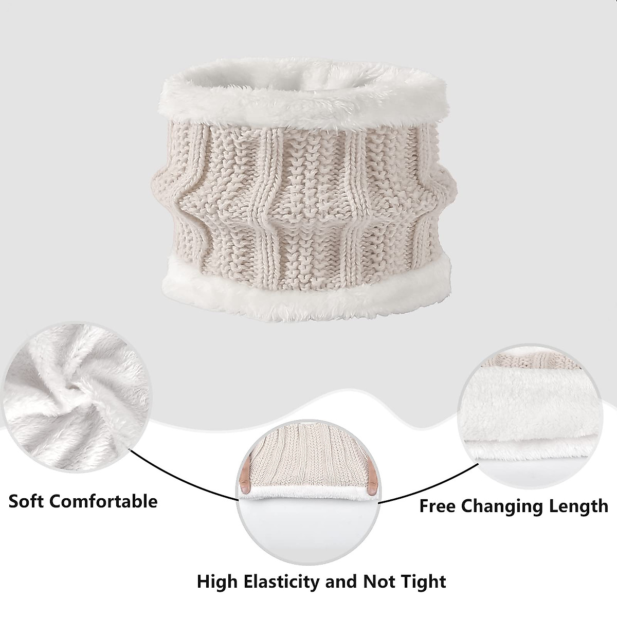 Women Winter Hat Gloves Scarf Set Beanie Knit Warm Neck Scarves Touchscreen Glove Fleece Lined Cold Weather 3 Pack Warmer Wool Cap with Pom Beige Woman Unisex Adult Ladies Para Mujer Gorros