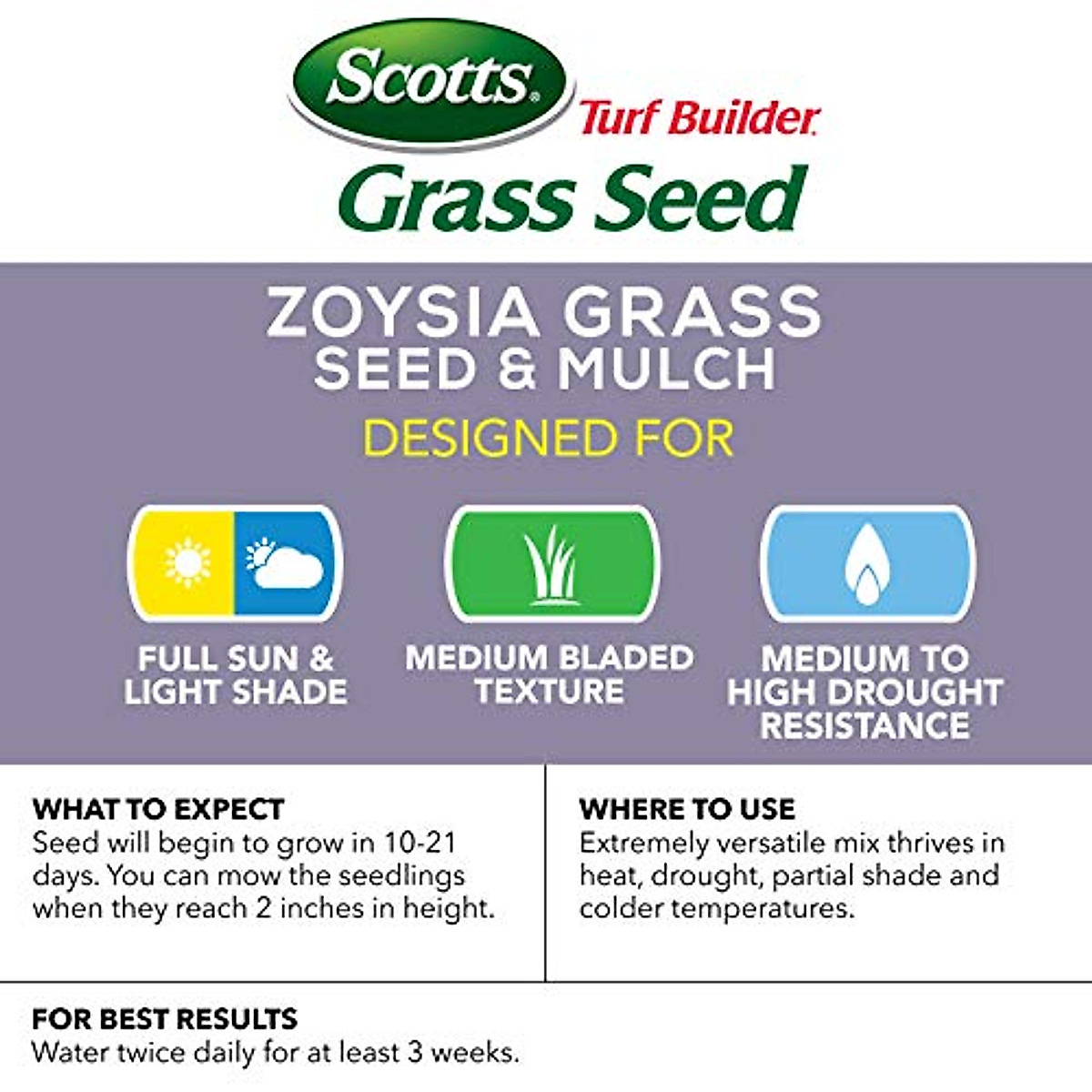 Scotts Turf Builder Zoysia Grass Seed & Mulch, Grows a Tough, Low-Maintenance Lawn, 5 lbs.