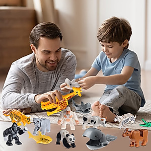 Aoriher 16 Pcs Zoo Animals Building Blocks Jungle Model Figures Set with Orangutan Panda Shark Giraffe Panda Building Bricks for Adults City Animal Building Bricks Figures Compatible with Major Block