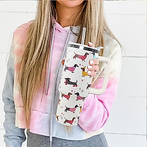 wmvhdiw 30 Oz Tumbler With Handle,Dachshund Coffee Travel Mug Cup Water Bottle, Dachshund Decor, Dog Gifts for Women