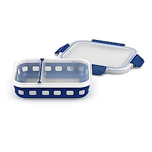 Ello Sammie Plastic Divided Kids Food Storage Container, 4 Cup, Touchdown Blue