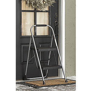 COSCO 11308PBL1E Two Step Big Step Folding Step Stool with Rubber Hand Grip, Gray