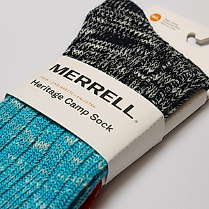 Merrell -men's and -women's Heritage Camp Wool Blend Crew Socks-1 Pair-Heat Transfer Logo and Moisture Wicking, Blue, Medium-Large
