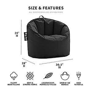 Big Joe Milano Bean Bag Chair, Black Smartmax, Durable Polyester Nylon Blend, 2.5 feet