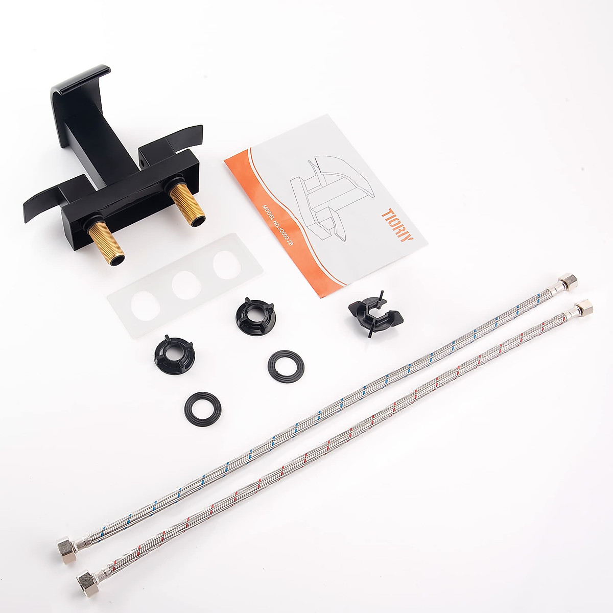 TIORIY Matte Black 2-Handle Bathroom Faucet - 4 Inch Centerset Sink Faucet, 3 Hole Widespread Waterfall Bathroom Sink Faucet, Lavatory Vanity Faucet with Supply, Stainless Steel Washbasin Faucet