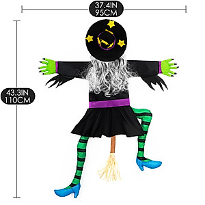 Crashing Which Into Tree Halloween Decorations Witch Decor Clearance Outdoor Hanging Funny Cute Witches with Broom Flying Crashed for Indoor Door Porch Pole Yard Lawn Garden Outside Attract Kids