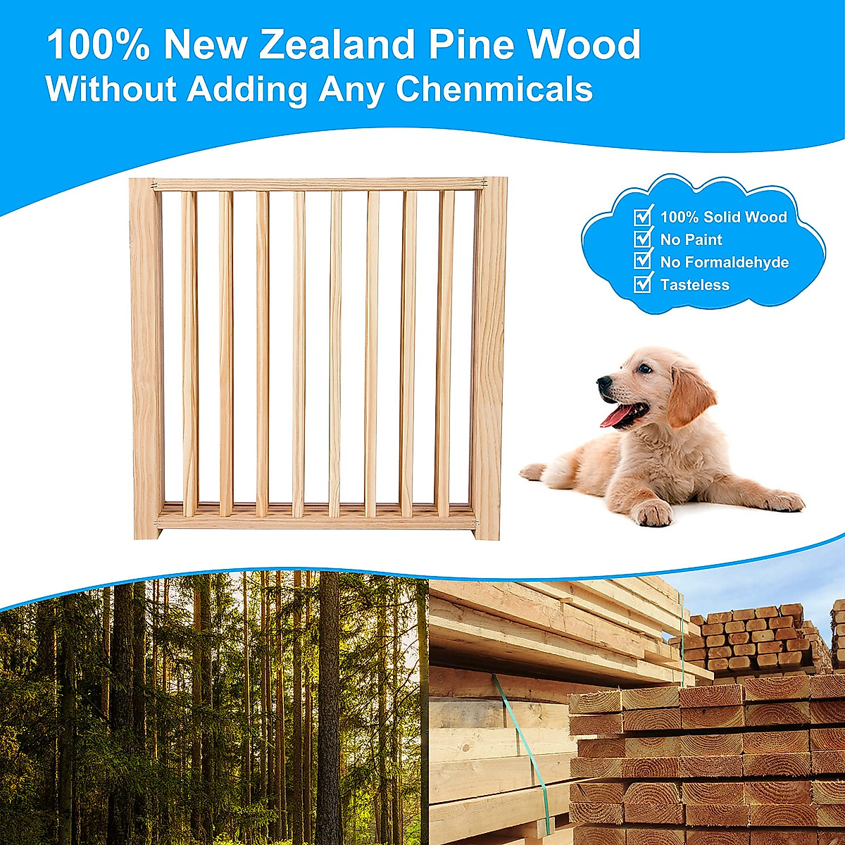 YOCAN Freestanding Wooden Dog Gates -Foldable Pet Gate Indoor Dog Fence, Dog Gate for Doorways, House, Stairs, Halls-5 Panel 16.9"