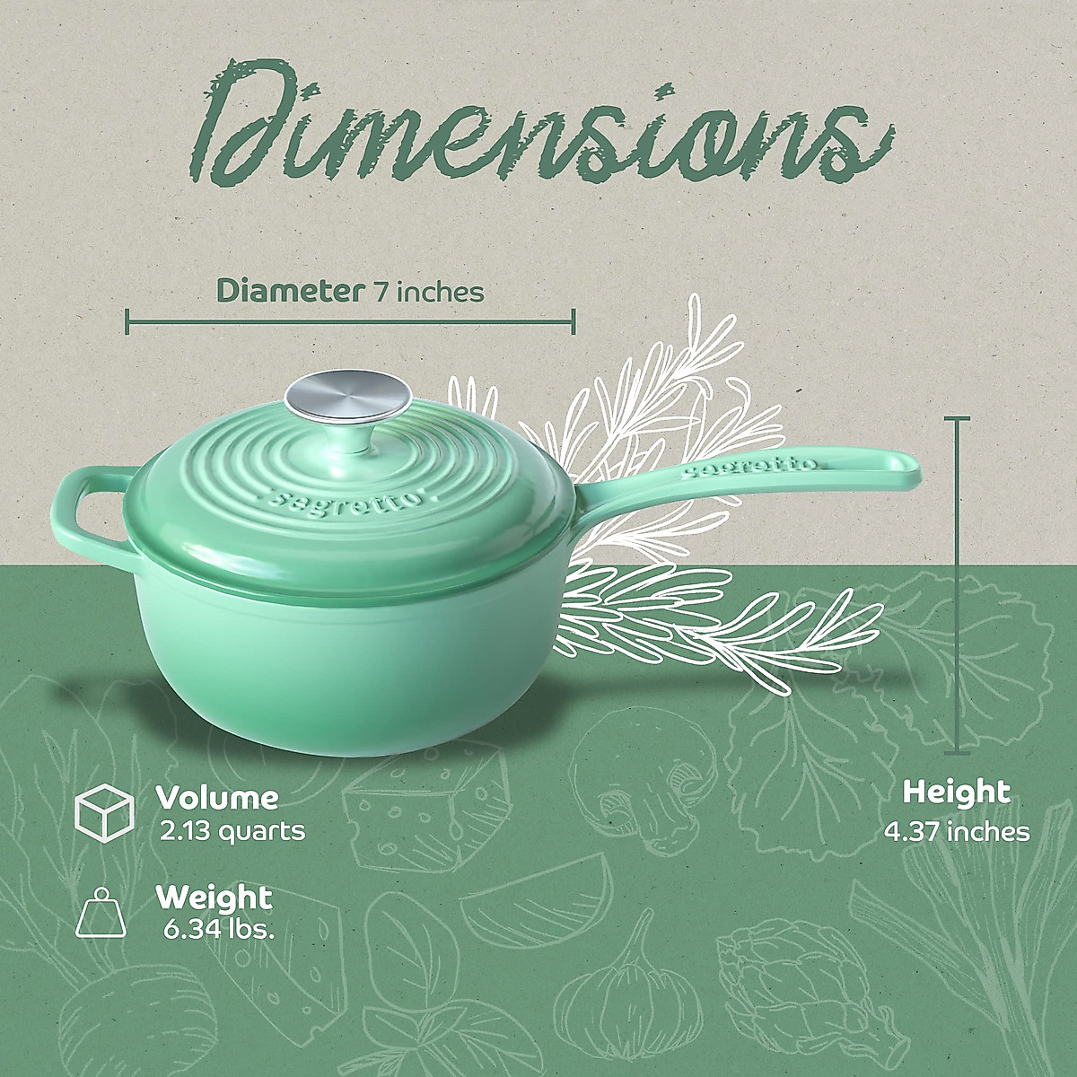 Small Sauce Pan with Lid, 2.13 QT Verde Chiaro (Light Green) Sauce Pot, Small Pot with Stay Cool Helper Handle and Tight-Fitting Lid-Segretto Cookware