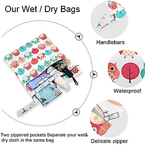 visesunny Owl Forest 2Pcs Diaper Changing Totes Wet Bags with Zippered Pockets Washable Reusable Roomy Cloth Diaper for Travel,Beach,Daycare,Stroller,Dirty Gym Clothes,Wet Swimsuits,Toiletries