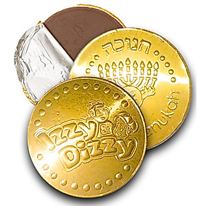 Izzy 'n' Dizzy Hanukkah Gelt Coins Chocolate, Kosher Milk Chocolate Coins Nut Free (Dairy), Filled with Menorah Embossed Hanukkah Gelt Coins (12 Mesh Bags)