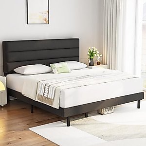 IYEE NATURE Full Size Bed Frame with Headboard,Sturdy Platform Bed with Wooden Slats Support,No Box Spring,Mattress Foundation,Easy Assembly,Dark Grey